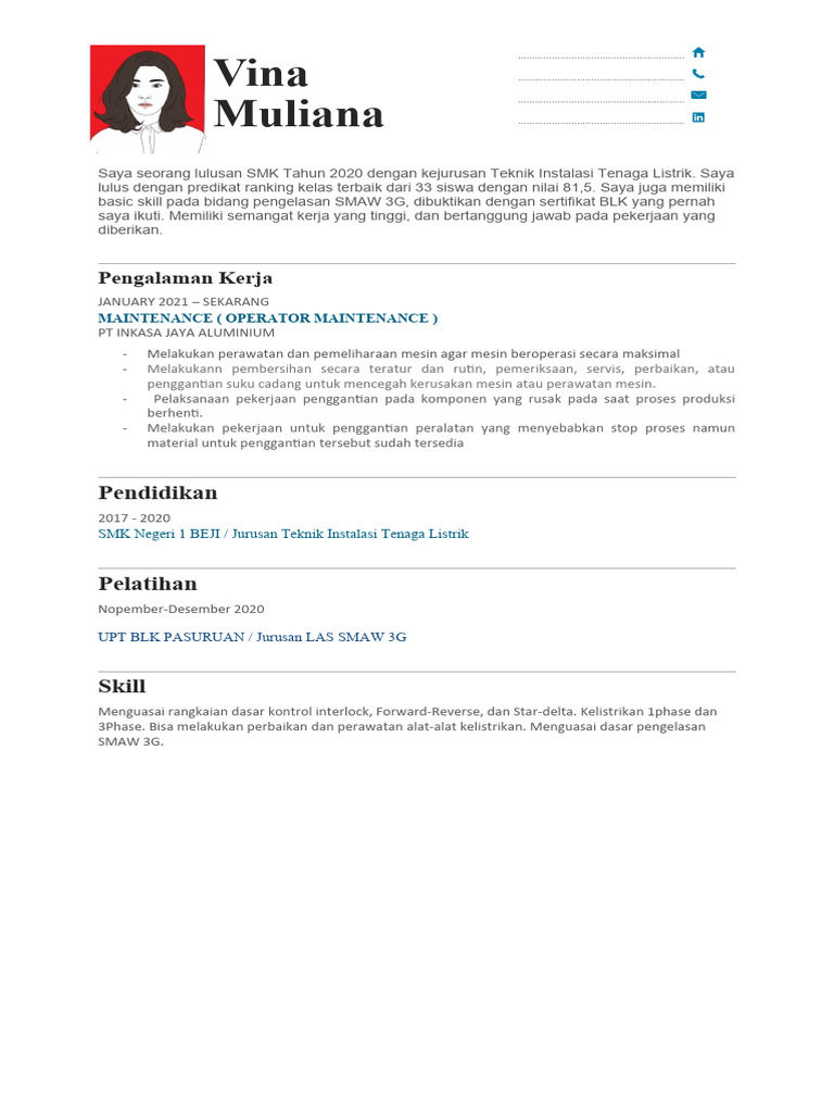 Free Template CV Lulusan SMK by Vina Muliana | PDF