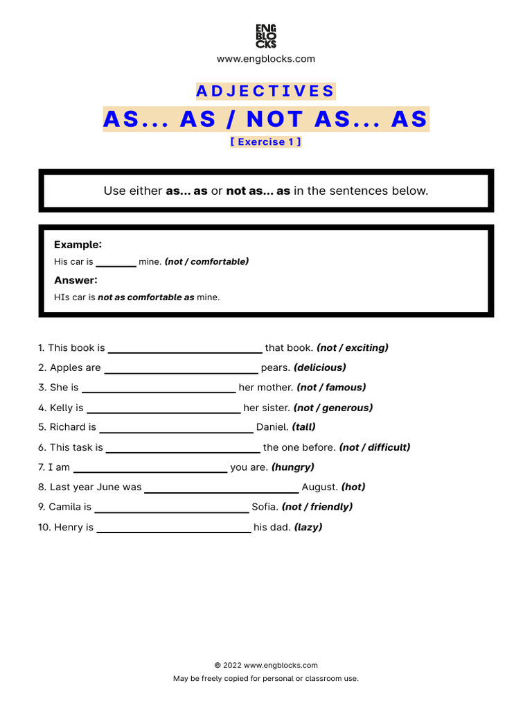 Comparison of Adjectives With As As Not As As | PDF