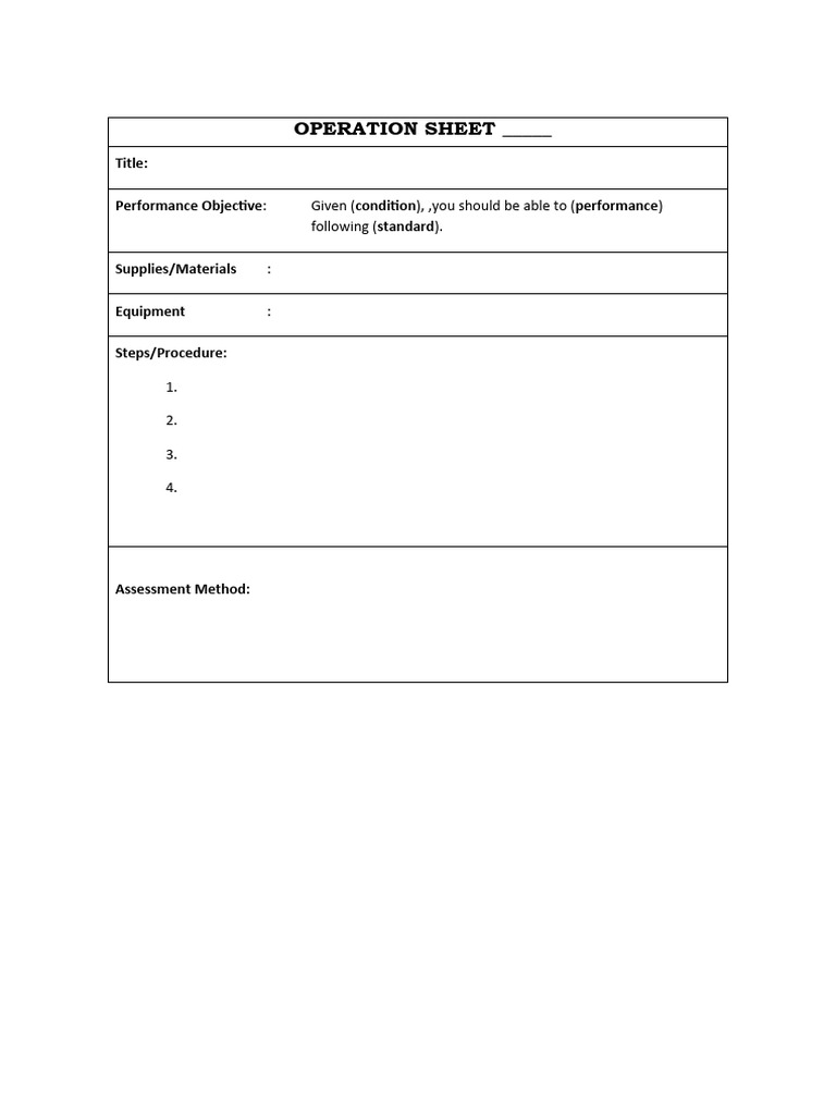 Operation Sheet Performance Checklist | PDF