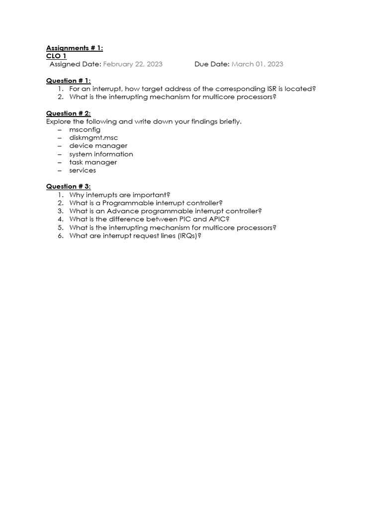 Interrupts & System Tools Assignment | PDF