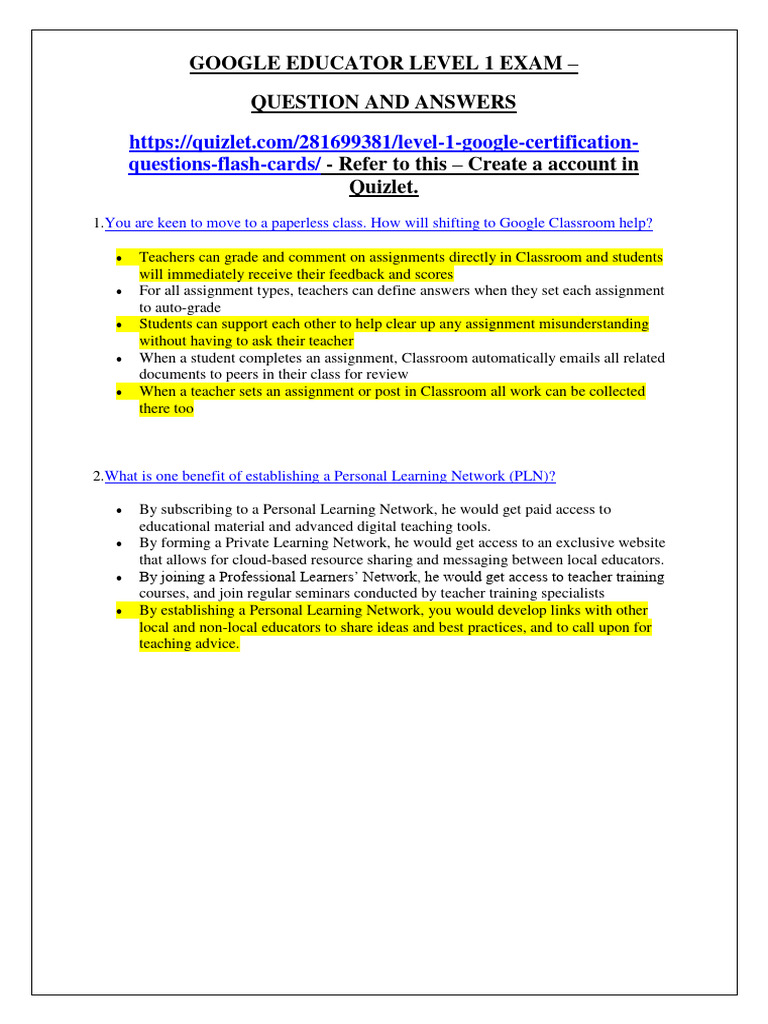 Google Level 1 - Q & A | PDF | Teachers | Gmail