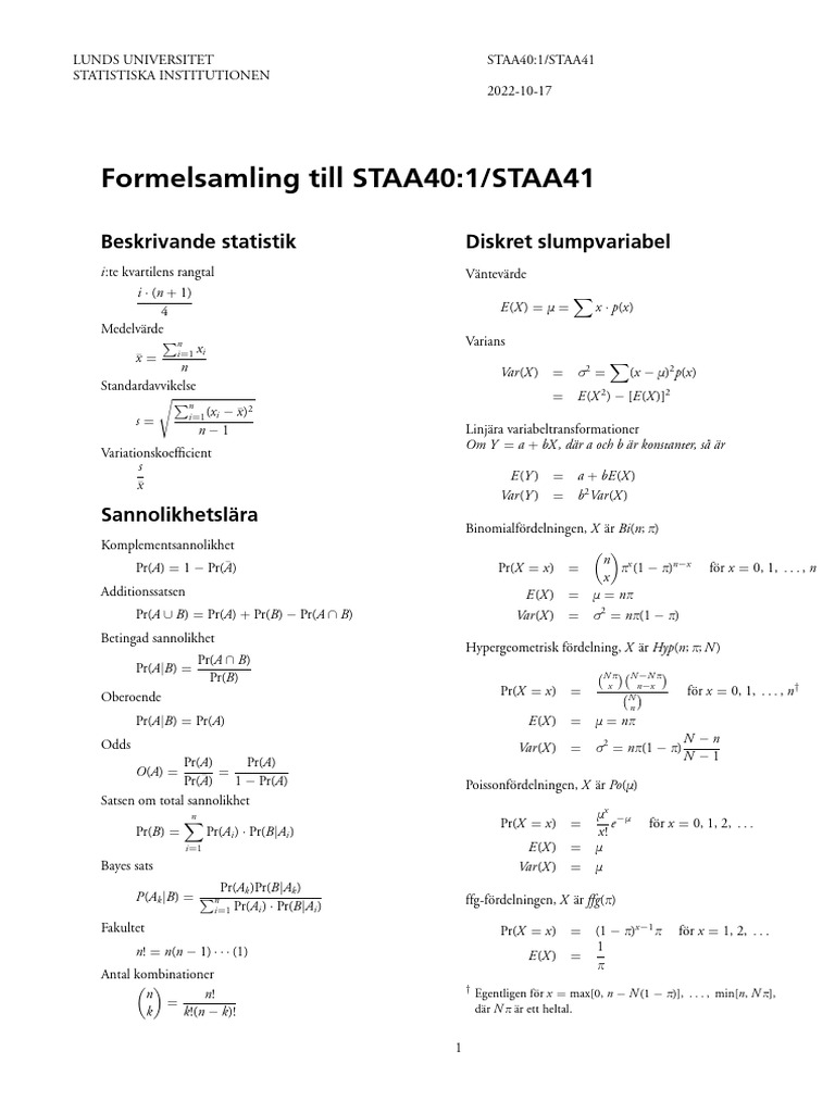 Formelsamling | PDF