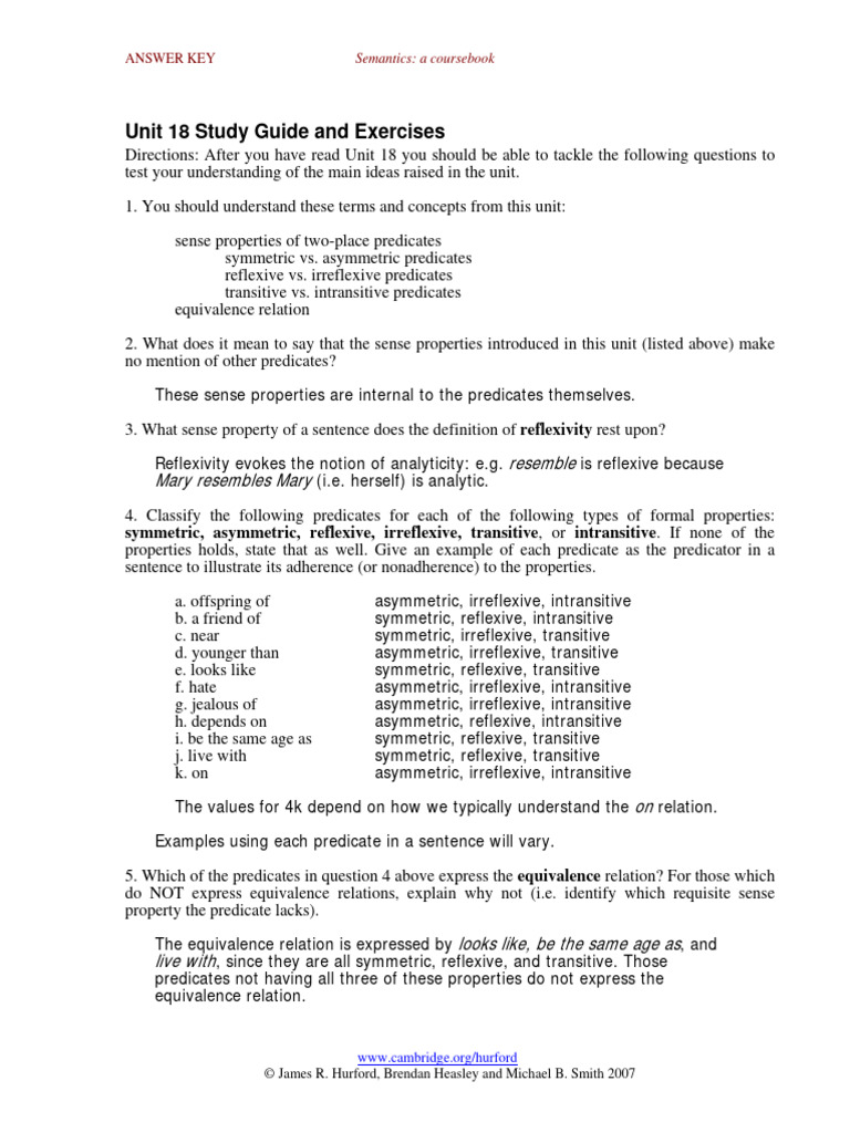 Unit 18 Study Guide and Exercises | PDF | Predicate (Grammar ...