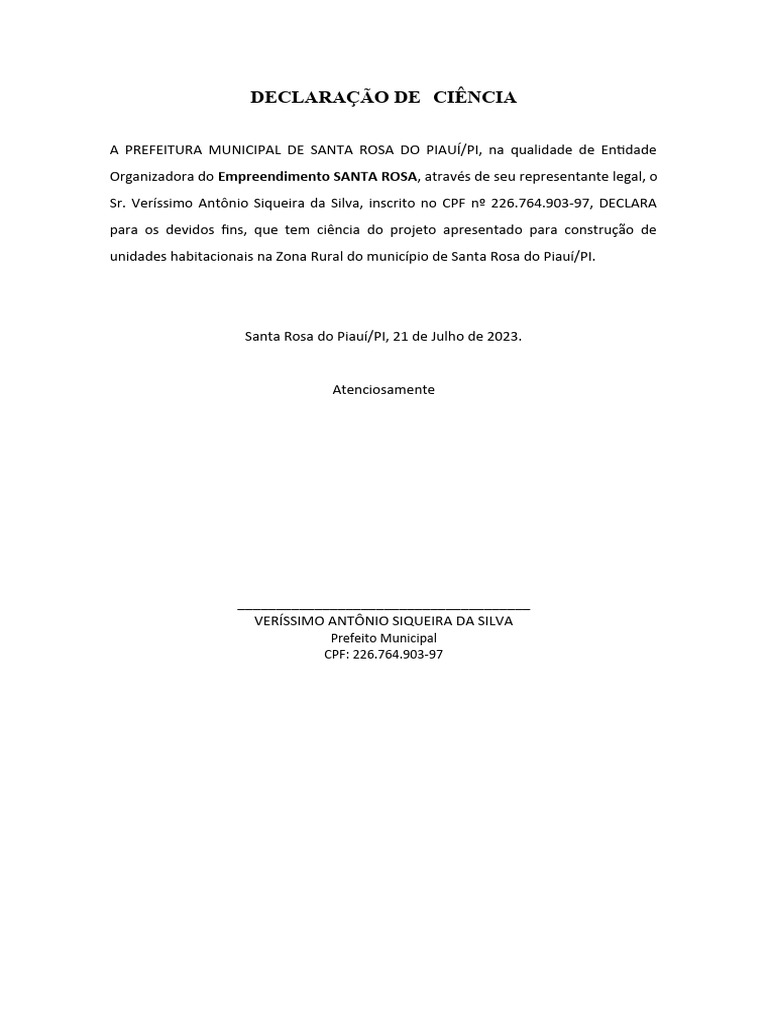 Declaração de Ciência | PDF