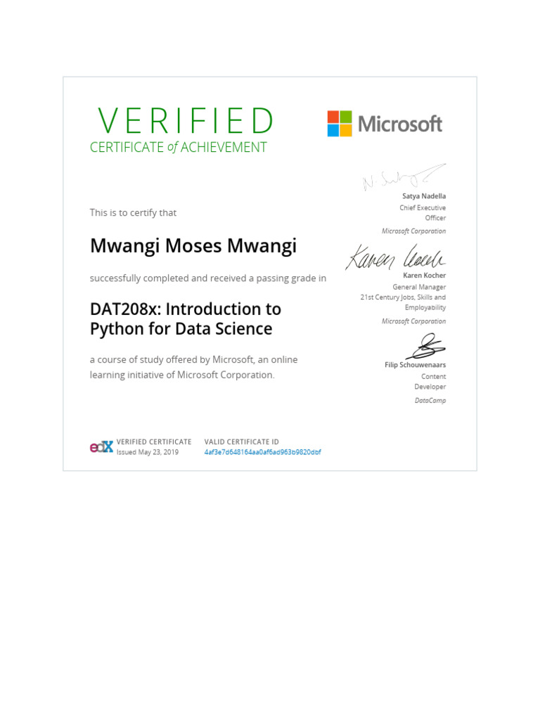 Moses Mwangi DAT208x Introduction to Python for Data Science | PDF Moses Mwangi DAT208x Introduction to Python for Data Science | PDF