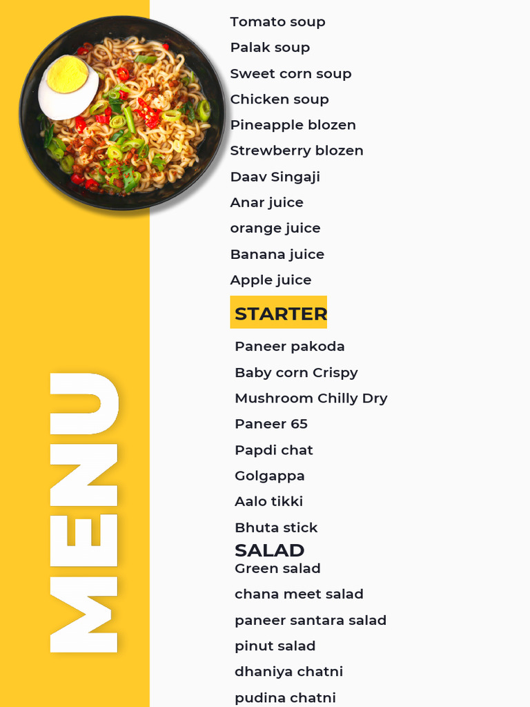 Yellow Restaurant Menu | PDF