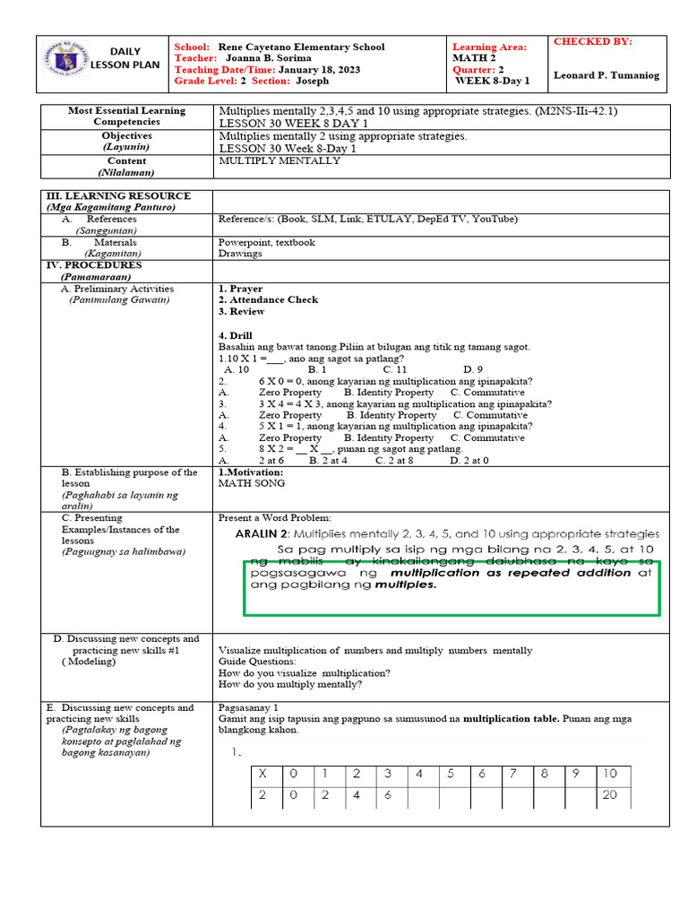 Math q2 w8d1 | PDF | Education Theory | Behavior Modification