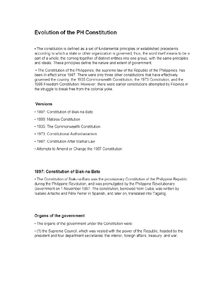 Evolution of The PH Constitution Reviewer | PDF