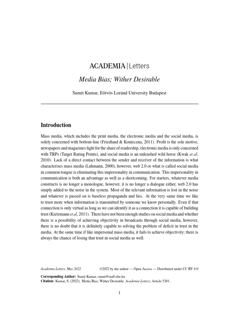 Media Bias Wither Desirable | PDF | Mass Media | Bias