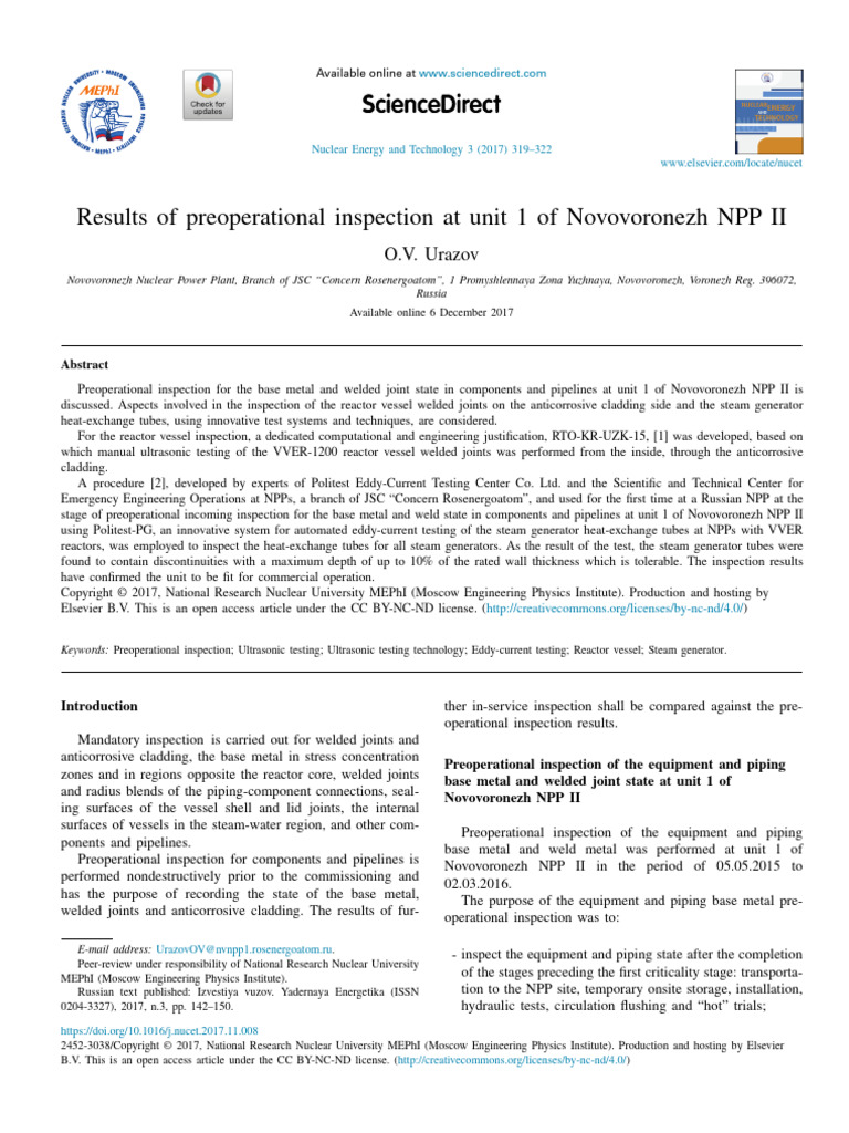 Results of Preoperational Inspection at Unit 1 of 2017 Nuclear Energy and T | PDF ...