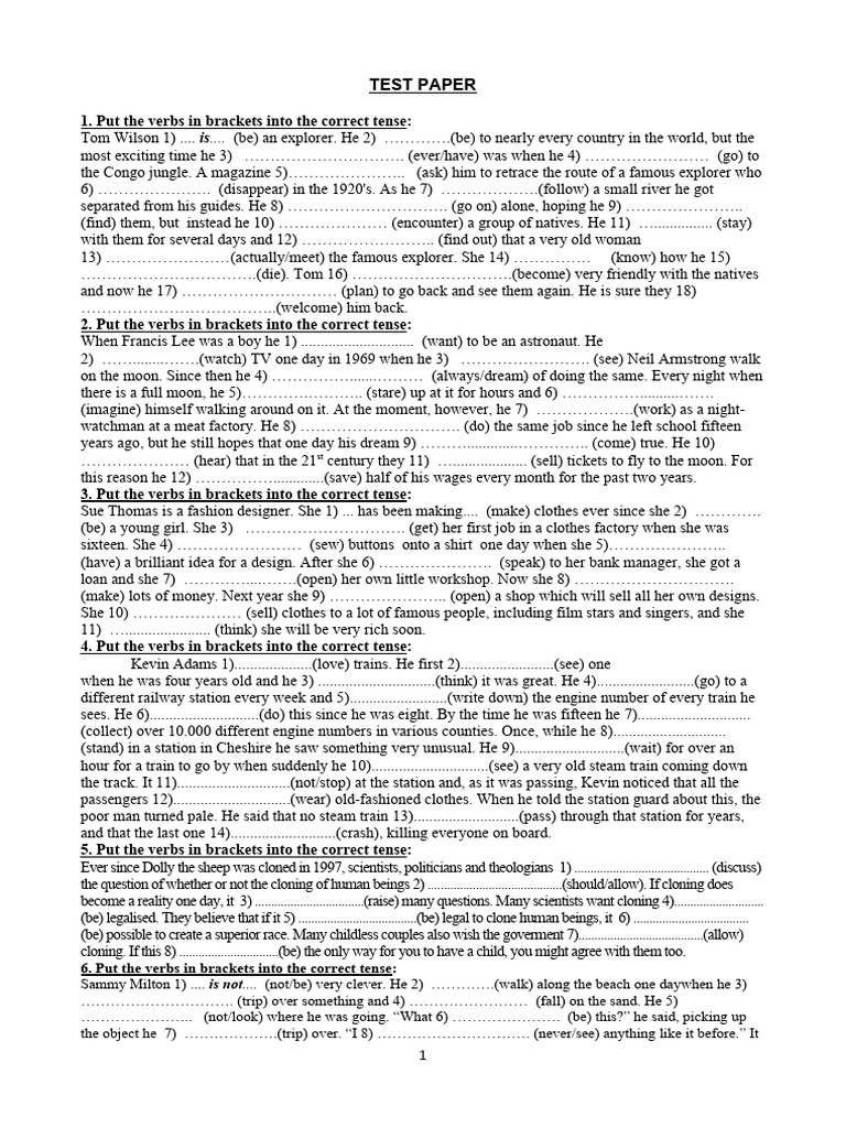 10 Texts To Revise Mixed Tenses With Key | PDF | Goldilocks And The ...