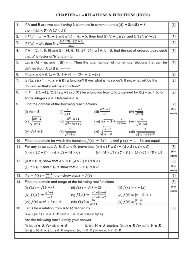 11 CH 2 Relations & Function HOTS | PDF
