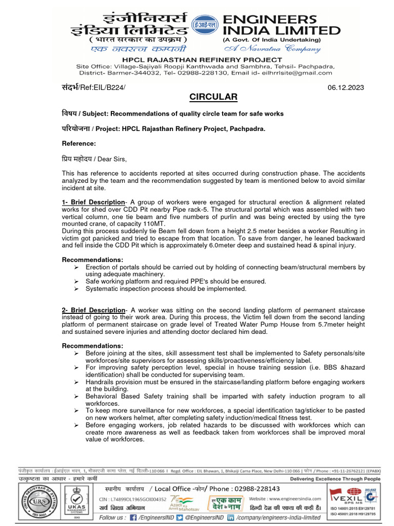 Safety Recommendations for Contractors | PDF | Business