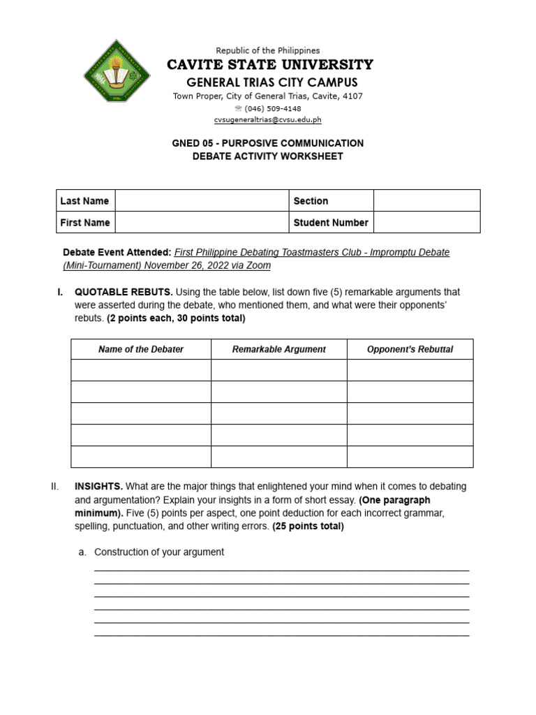 Debate Worksheet | PDF | Argument | Deductive Reasoning