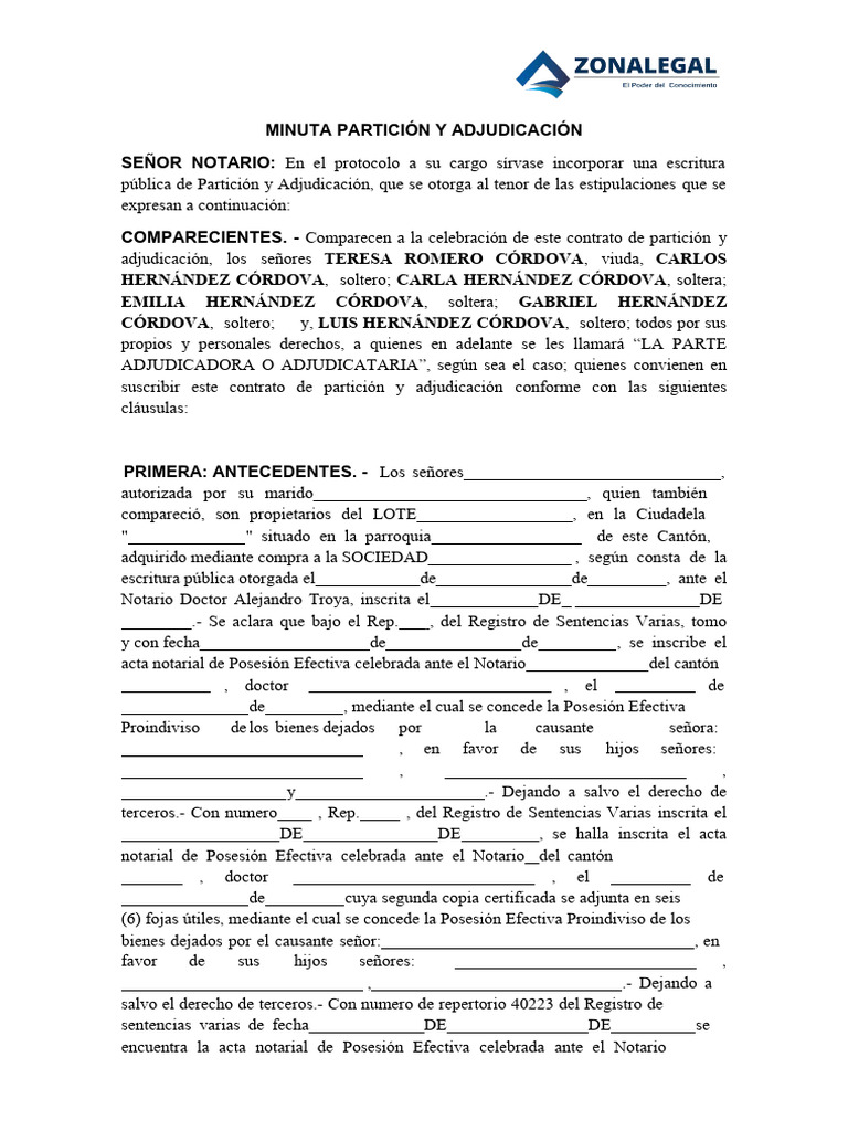 Minuta de Partición y Adjudicación | PDF | Derecho privado | Ley común