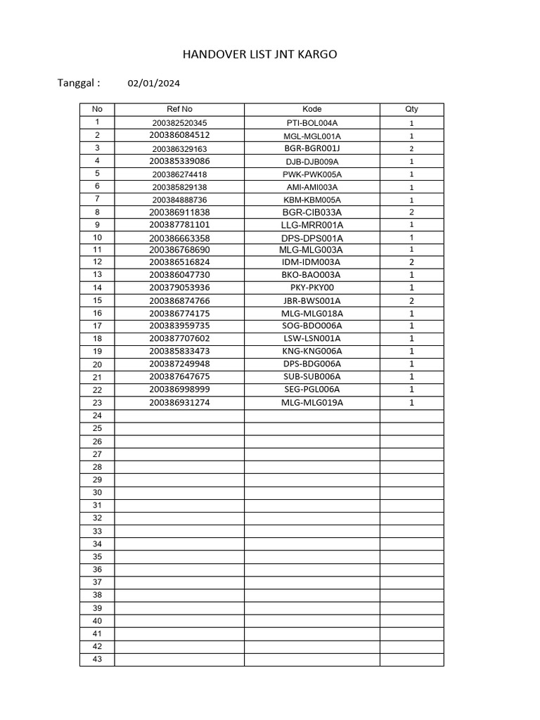 FORM HANDOVER-1 | PDF