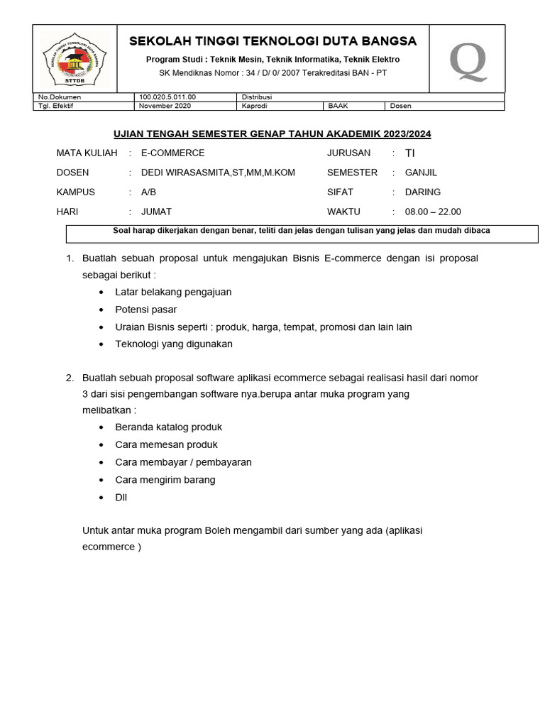 Soal Uts E-Commerce | PDF