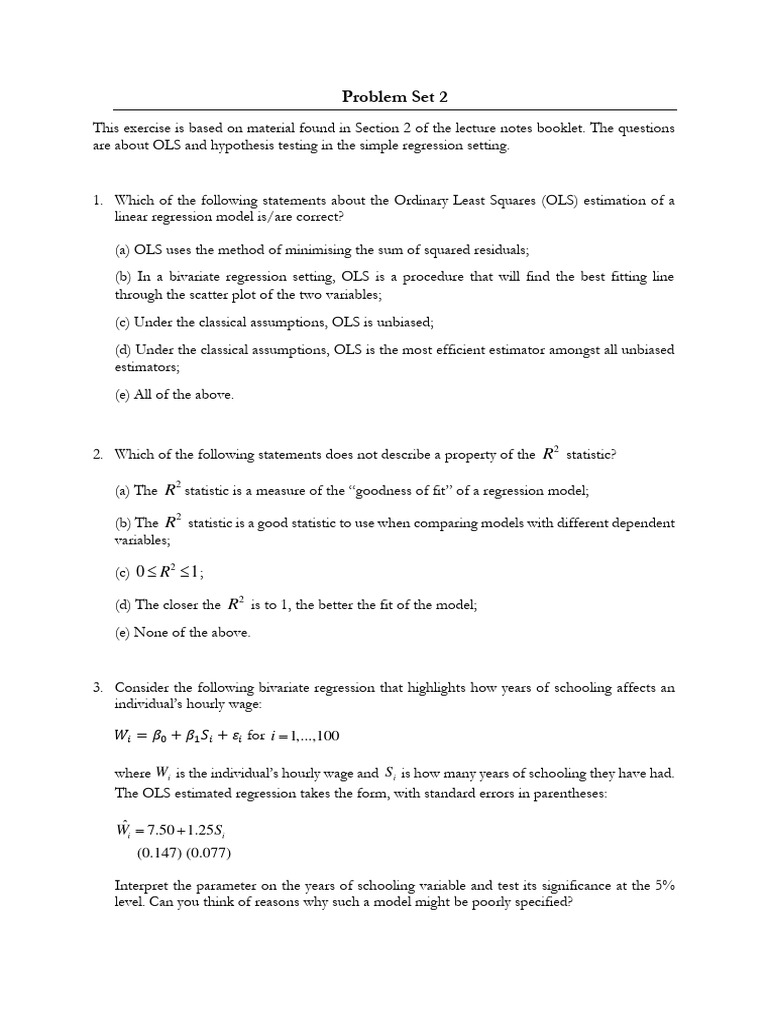 Problem Set 2 | PDF | Ordinary Least Squares | Regression Analysis