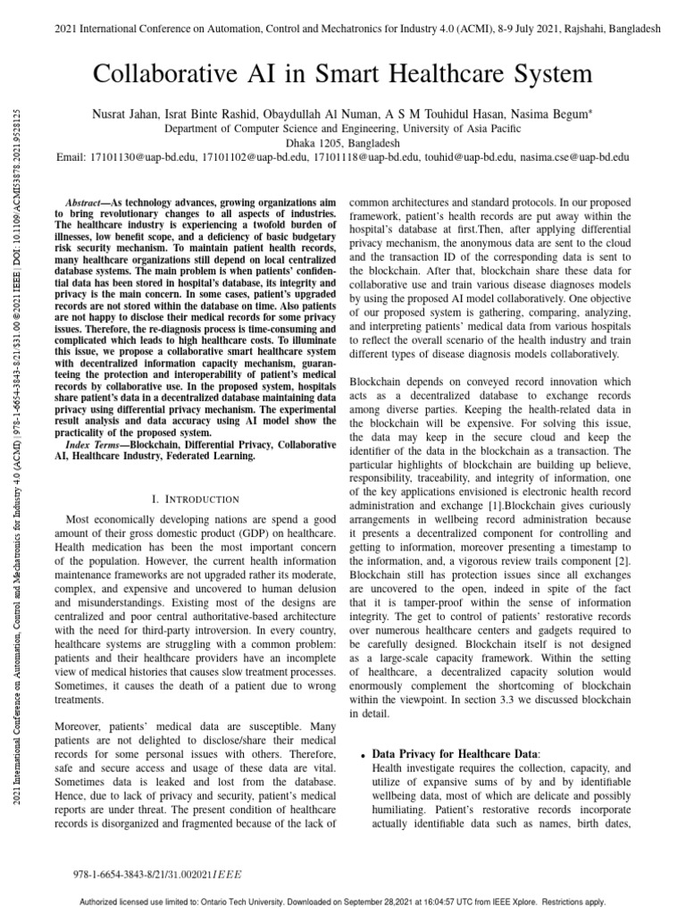 Collaborative Ai In Smart Healthcare System Pdf