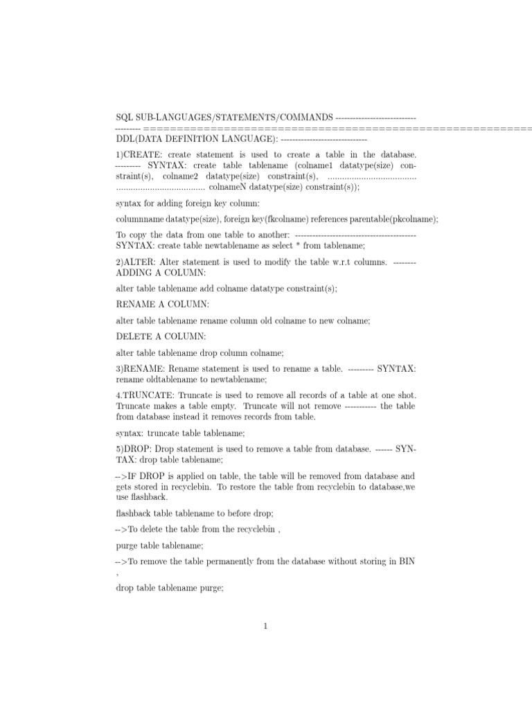 SQL Statements Syntax | Download Free PDF | Data Model | Information Retrieval