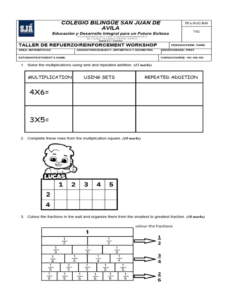 1º Math Reinforcement Workshop | PDF