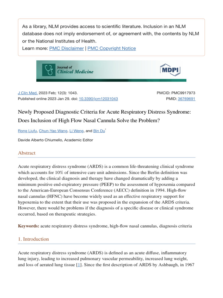 Newly Proposed Diagnostic Criteria For Acute Respiratory Distress ...