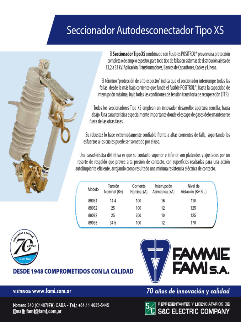 Seccionador Autodesconectador Tipo XS: 70 Años de Innovación y Calidad | PDF