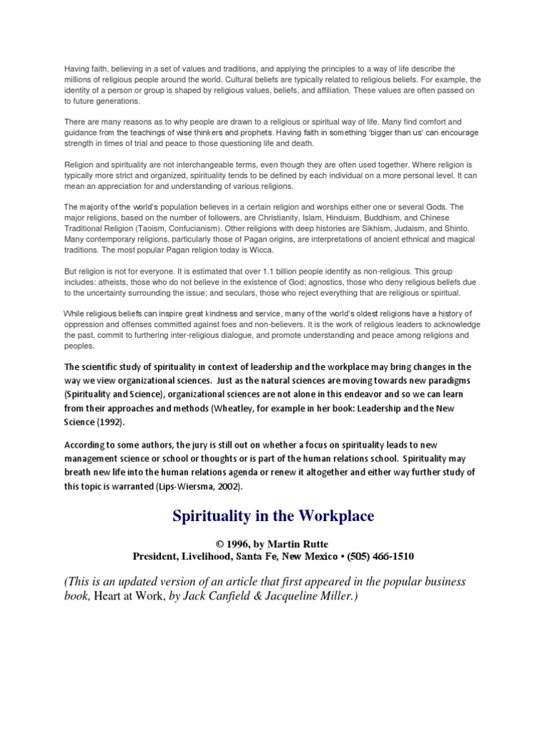 Spirituality in The Workplace | PDF | Spirituality | Truth