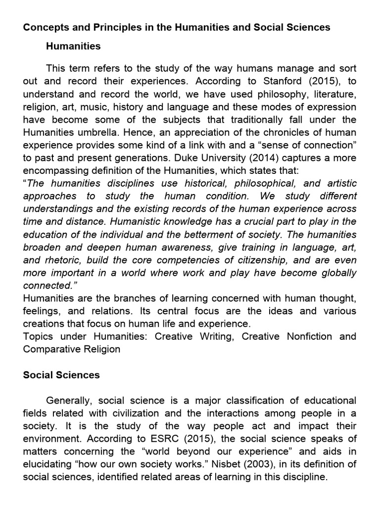 Concepts and Principles in The Humanities and Social Sciences | PDF ...