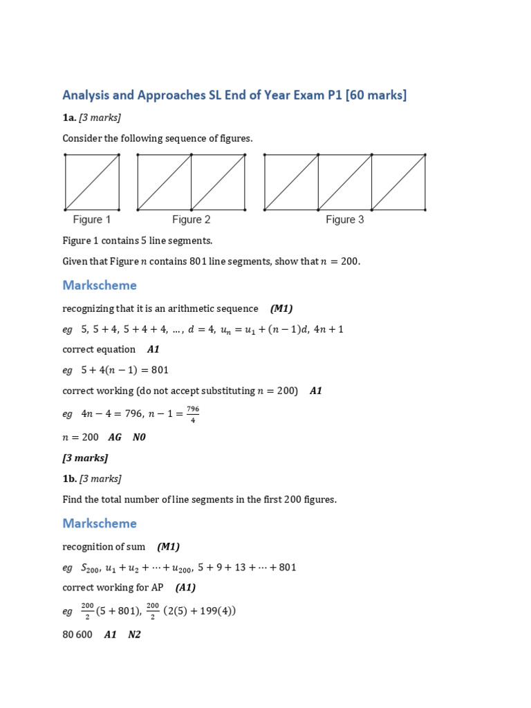 Analysis and Approaches SL End of Year Exam P1 Final MS | PDF ...