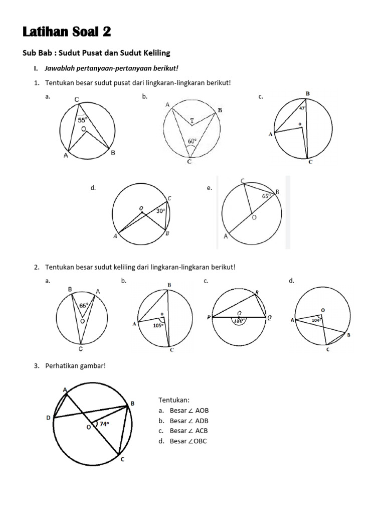 Latihan Soal 2 Sudut Pusat Dan Keliling | PDF | Metode & Bahan Ajar | Sains & Matematika