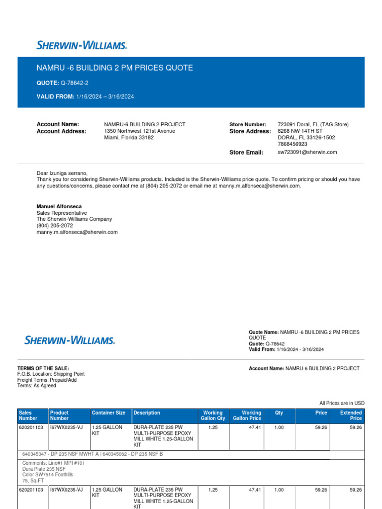 NAMRU-6 Building 2 PM Products Price Quote | PDF