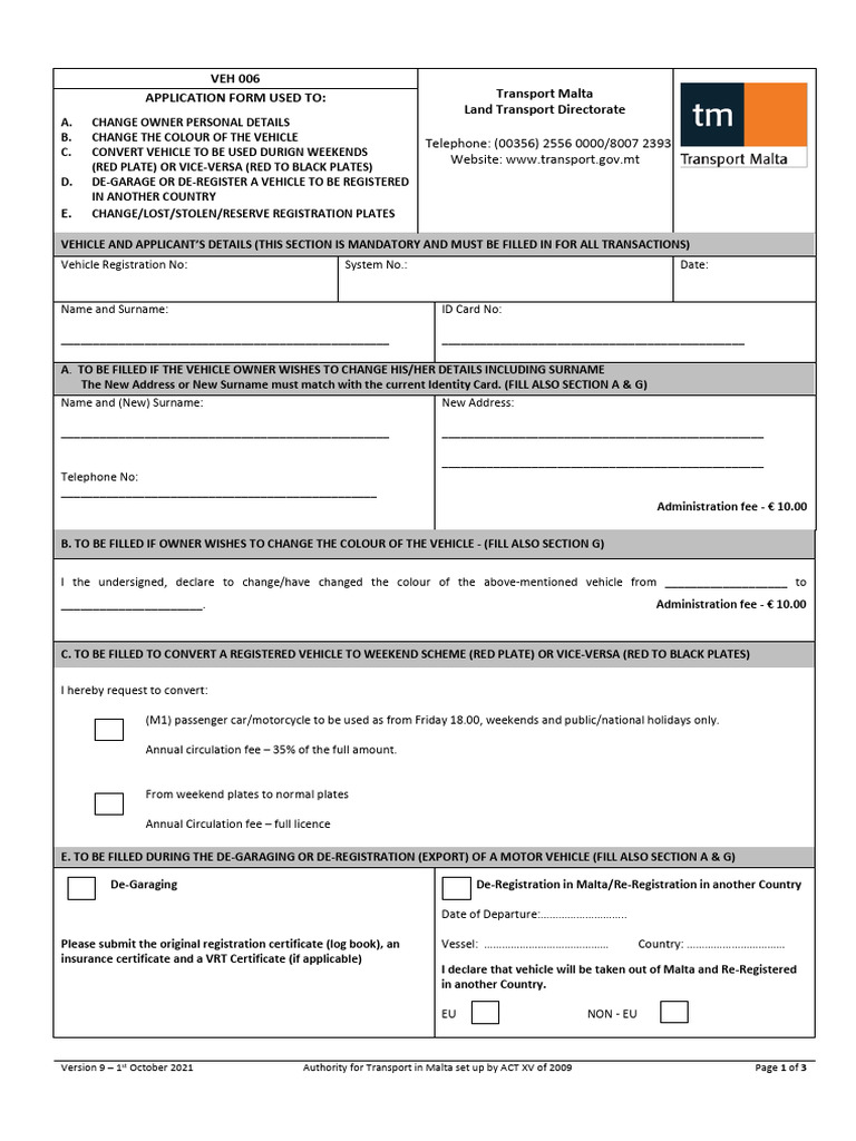 Vehicle Change Application Form (VEH 006) | PDF | Vehicle Registration ...