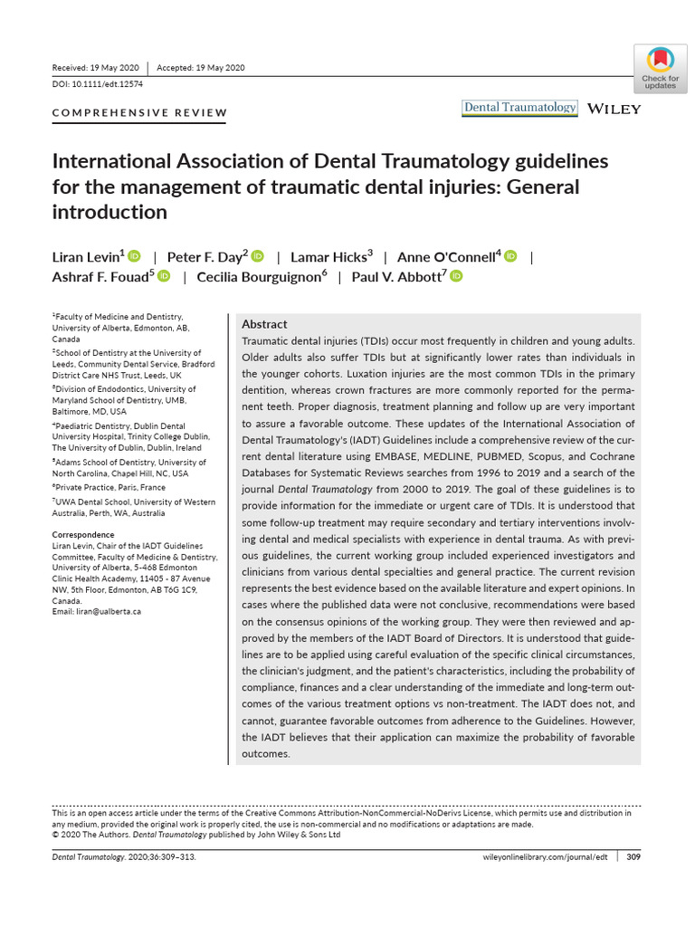 International Association of Dental Traumatology Guidelines For The ...