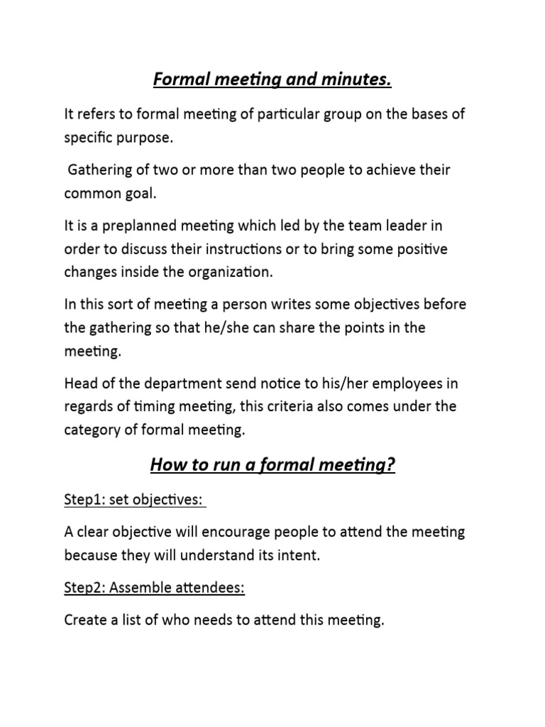 Formal Meeting and Minutes | PDF | Self-Improvement