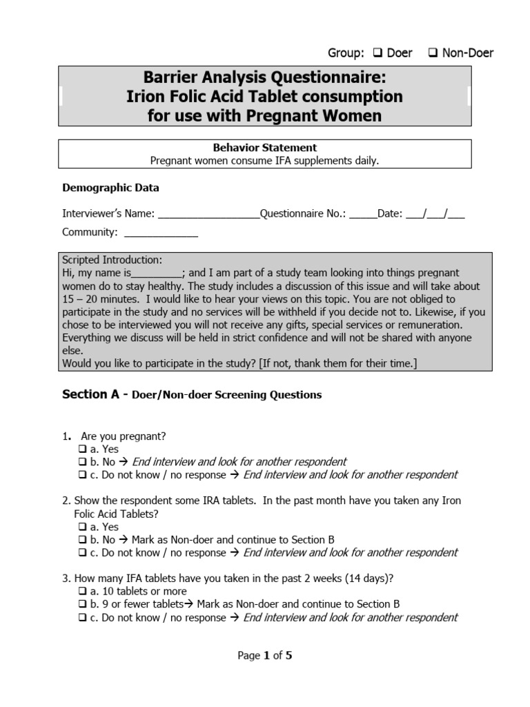 IFA Consumption Pregnant Women BA Questionnaire - Final | PDF | Anemia ...