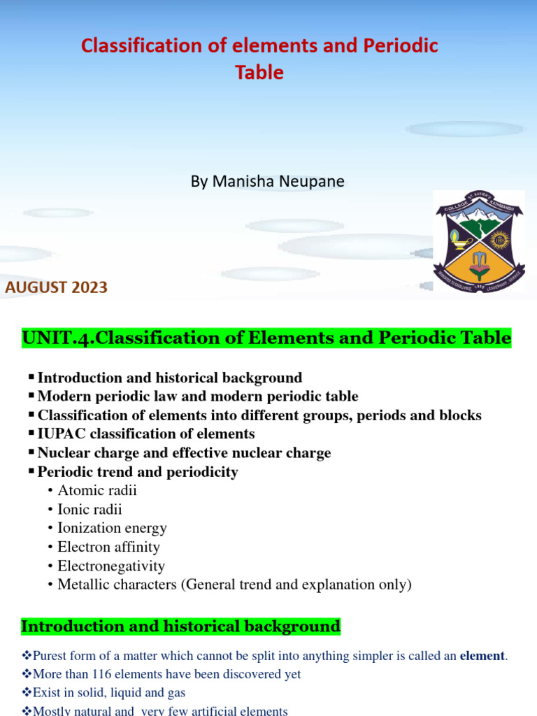 Lecture 1 and 2 Periodic Table | Download Free PDF | Periodic Table ...