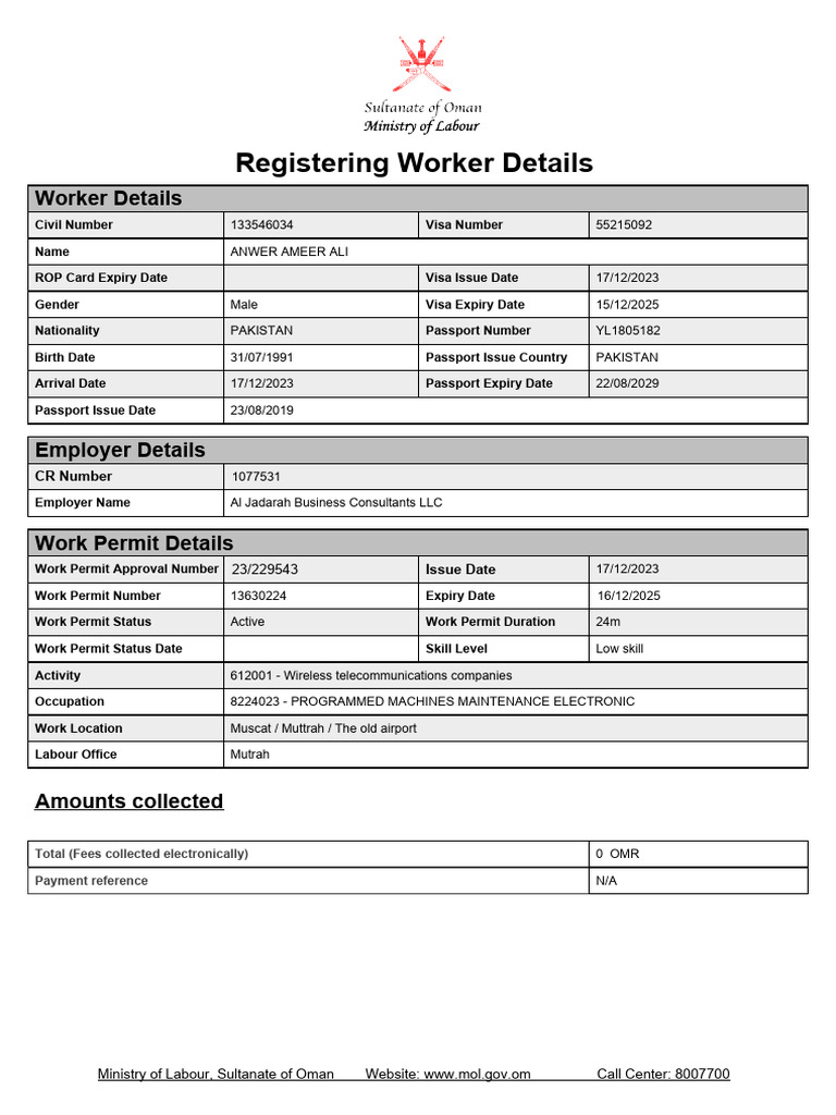 Registering Worker Details Mol | PDF