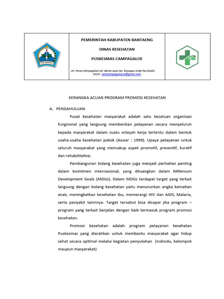 Kerangka Acuan Program Promosi Kesehatan | PDF | Kesehatan Holistik