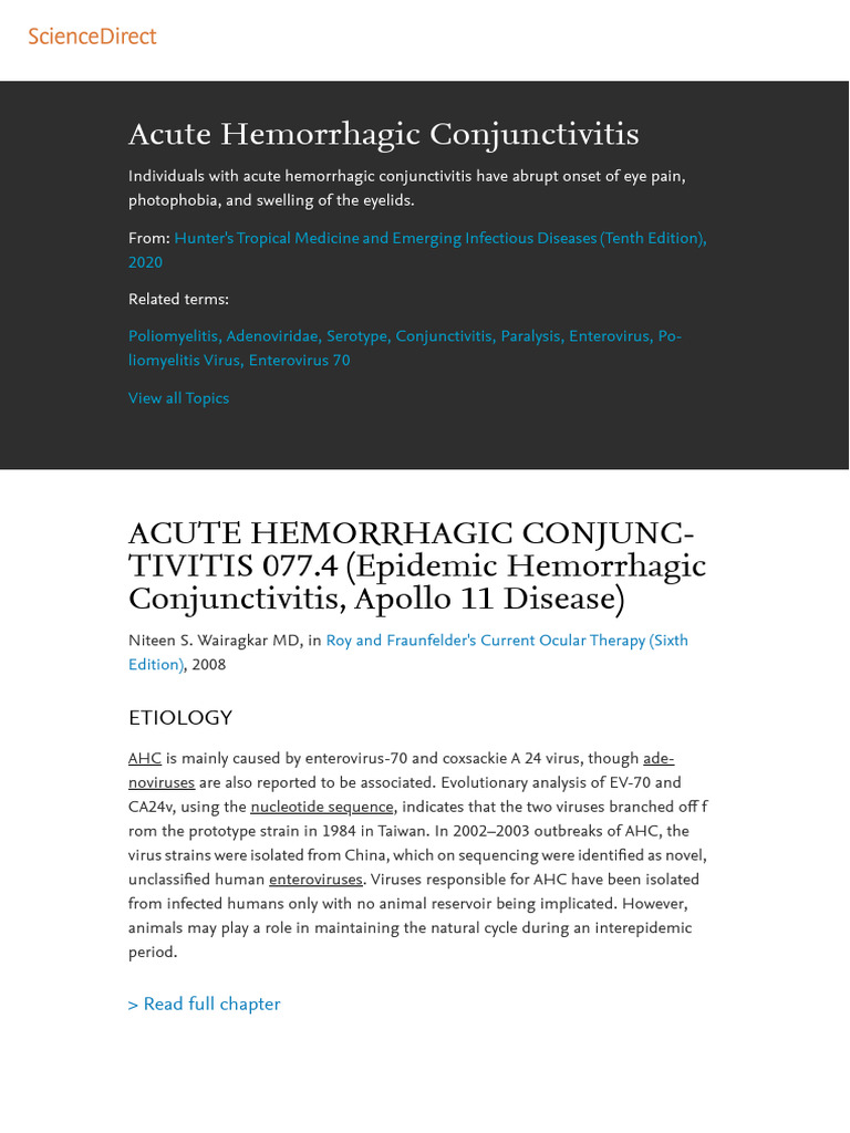 Acute Hemorrhagic Conjunctivitis | PDF | Infection | Clinical Medicine
