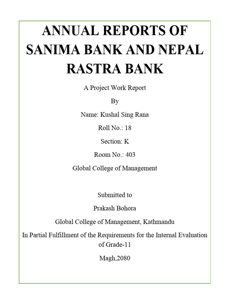 Annual Reports of Sanima Bank and Nepal Rastra Bank | PDF | Career ...