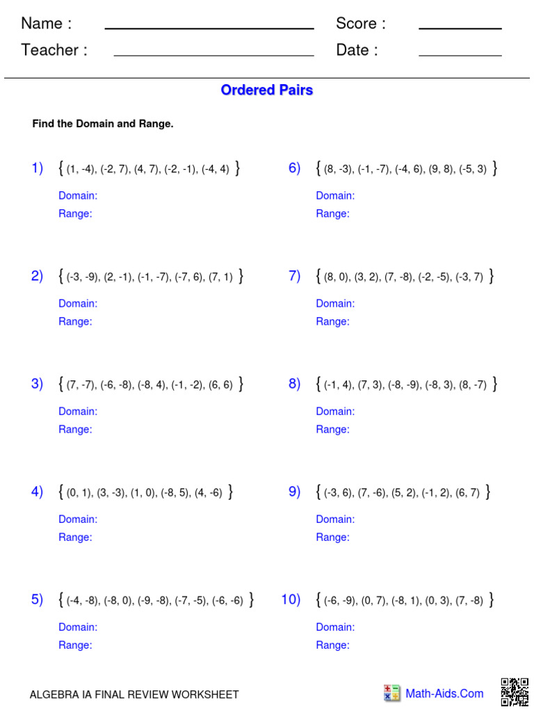 Domain and Range Review Worksheet | PDF | Algebra | Abstract Algebra