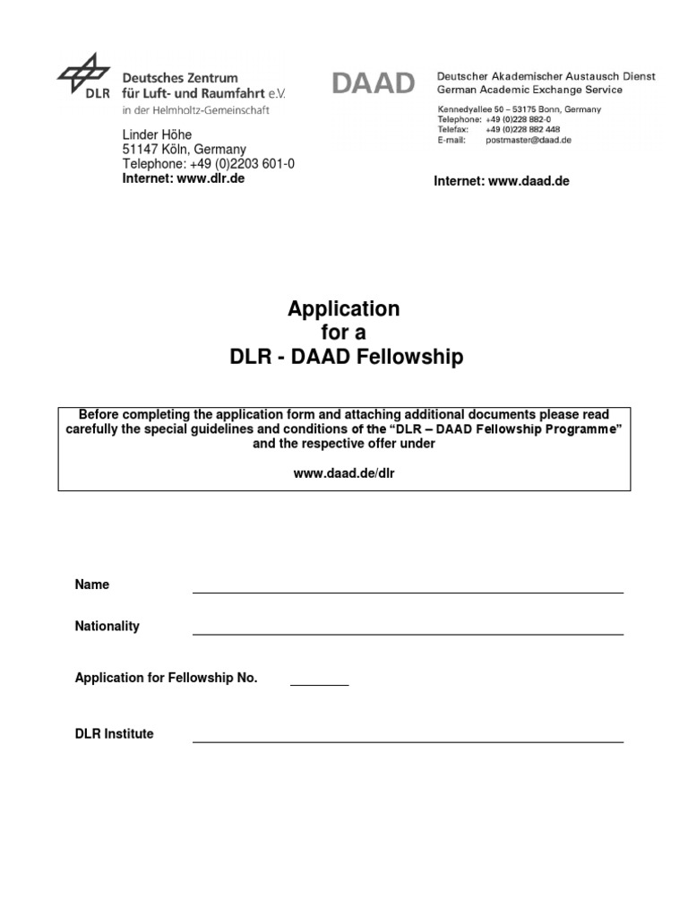 DLR Daad Application Form 2009 | PDF