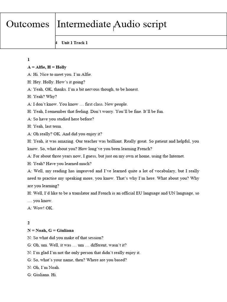 Intermediate - Unit 1 - Audio - Track 1 | PDF