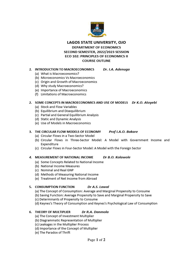 Eco 102 Course Outline | PDF | Macroeconomics | Multiplier (Economics)