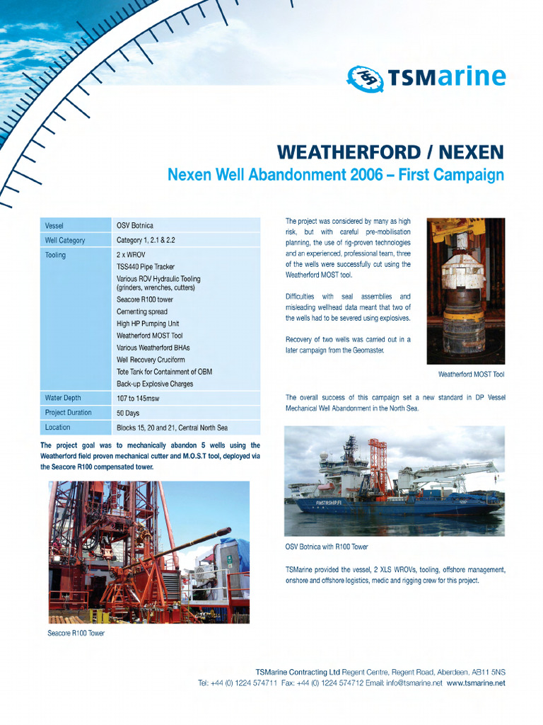 Weatherford - Nexen Well Abandonment 1st Campaign 2006 | PDF