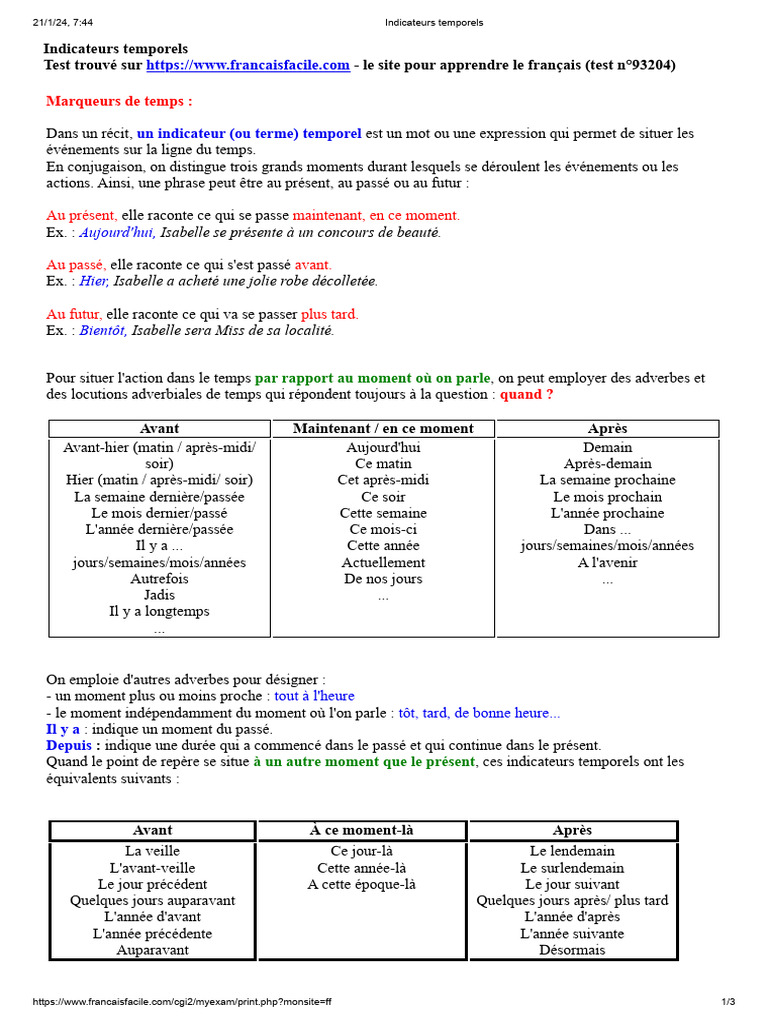 Indicateurs Temporels | PDF | Adverbe | Linguistique