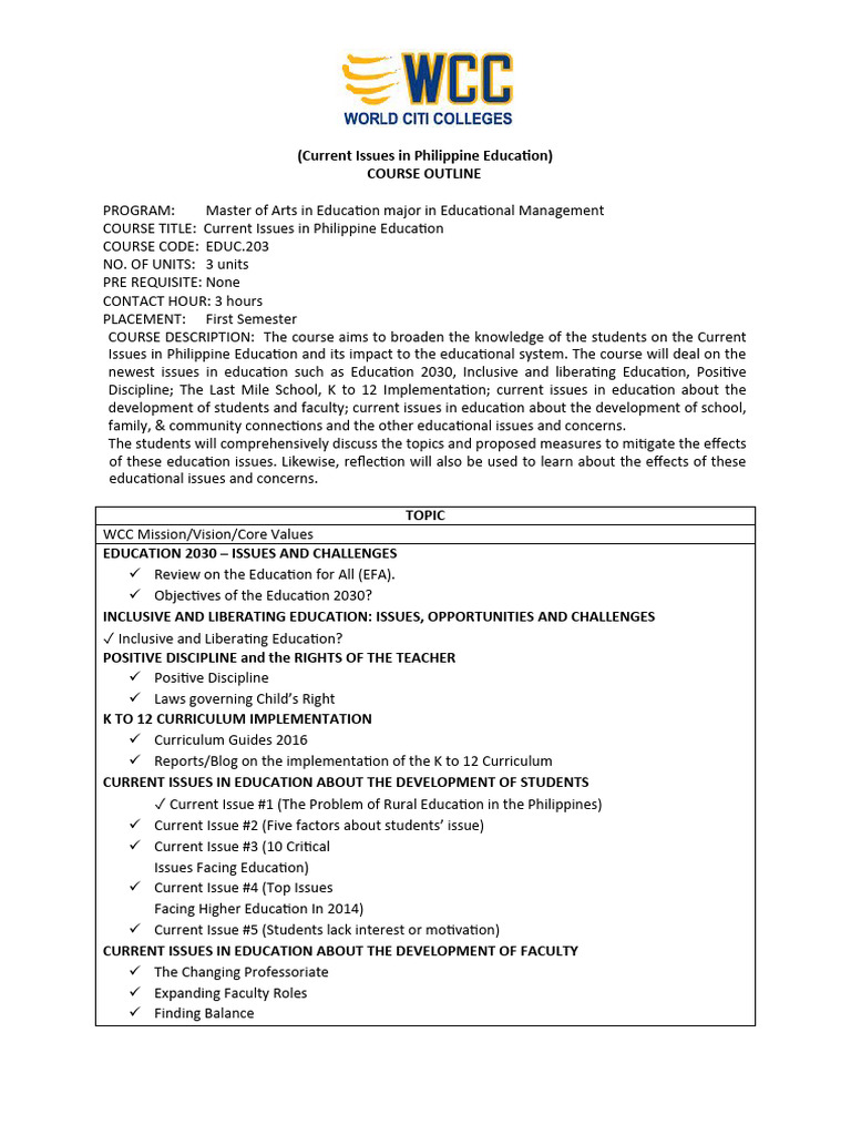 Educ.203 Course Outline | PDF | Curriculum | Learning