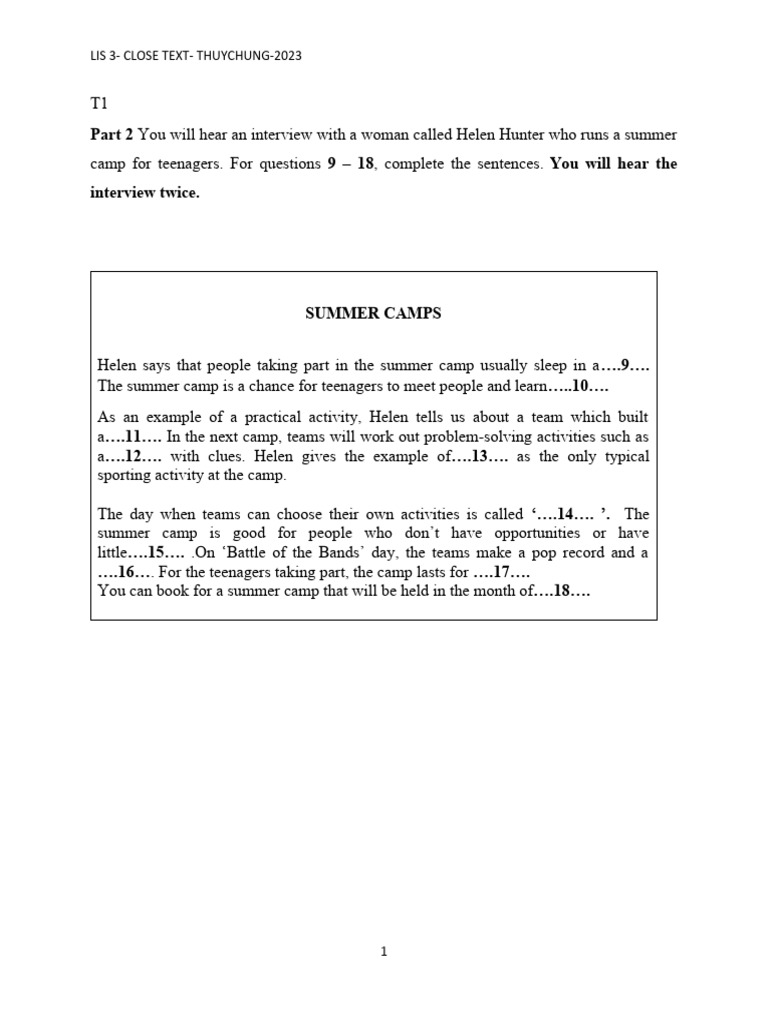 Nghe 3 - Close Text | PDF