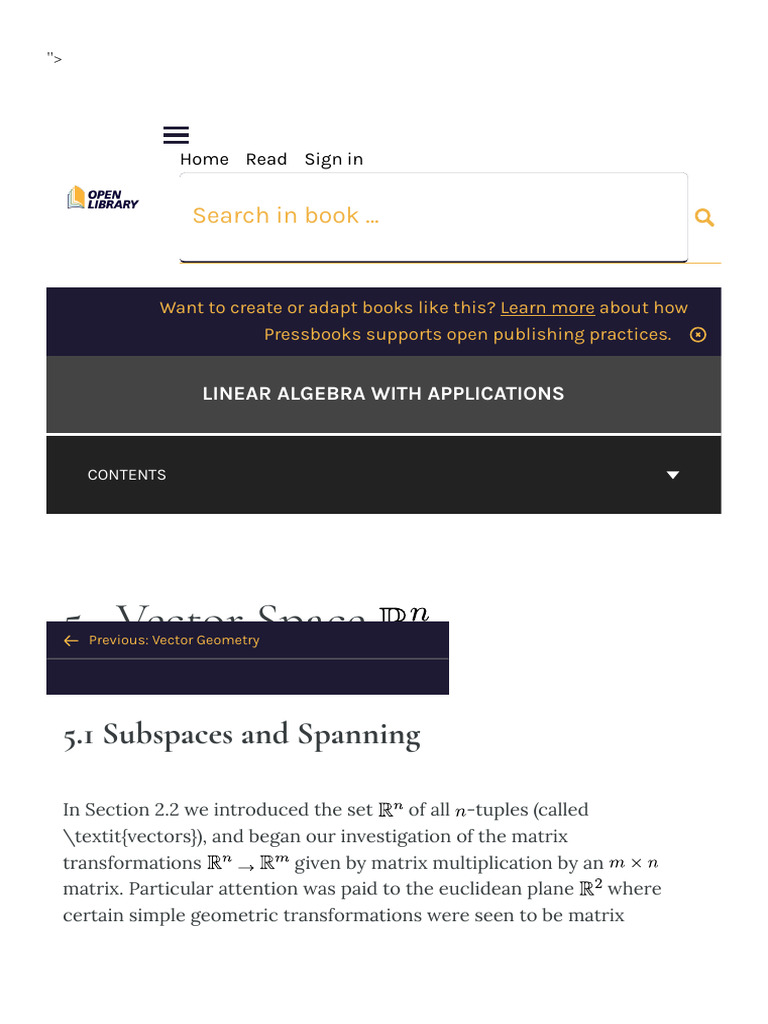 Vector Space Linear Algebra With Applications Pdf Linear Subspace Vector Space